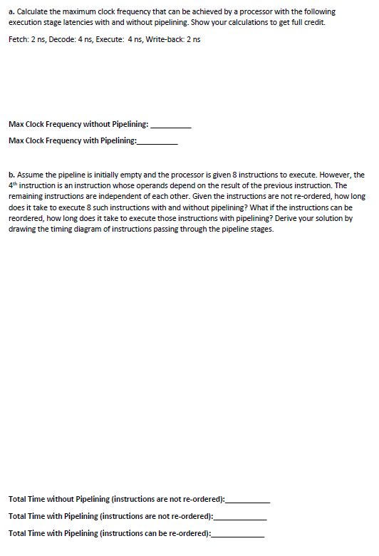 a. Calculate the maximum clock frequency that can be | Chegg.com