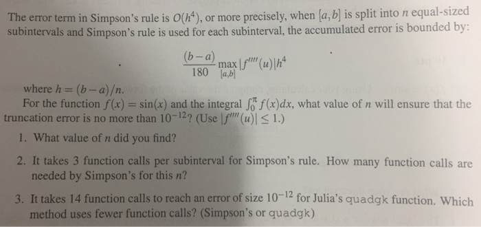 The error term in Simpson's rule is O(h), or more | Chegg.com