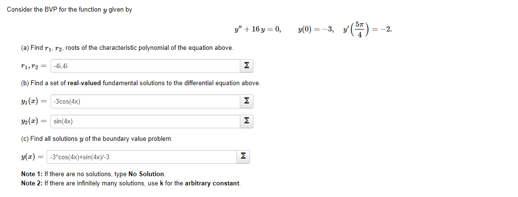 Solved Consider the BVP for the function y given by y" + 16 | Chegg.com