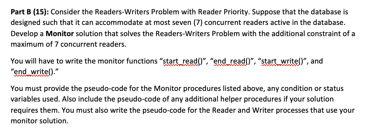 Solved Part B (15): Consider the Readers-Writers Problem | Chegg.com