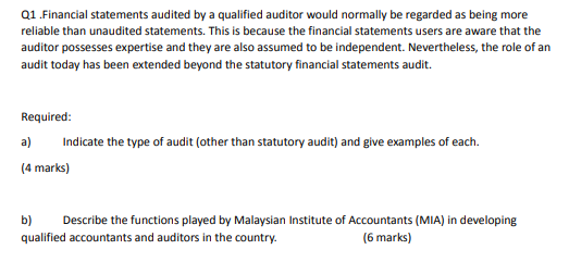 Solved Q1 .Financial statements audited by a qualified | Chegg.com