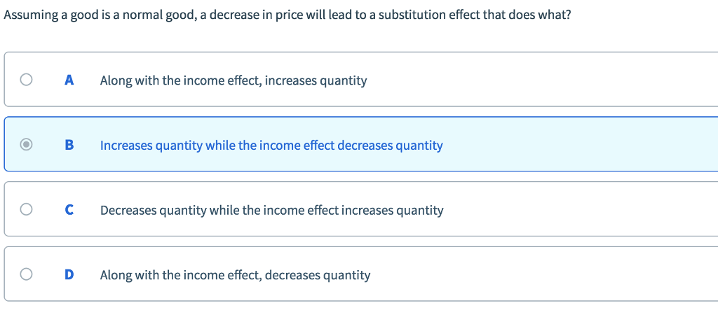 Solved Assuming a good is a normal good, a decrease in price | Chegg.com