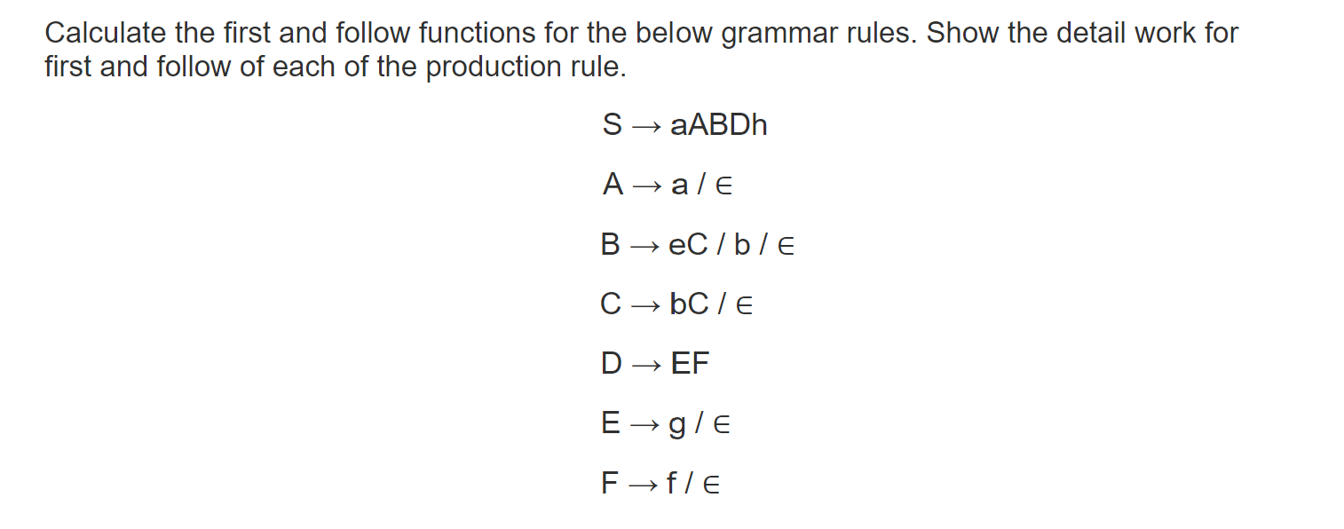 Solved Calculate the first and follow functions for the | Chegg.com