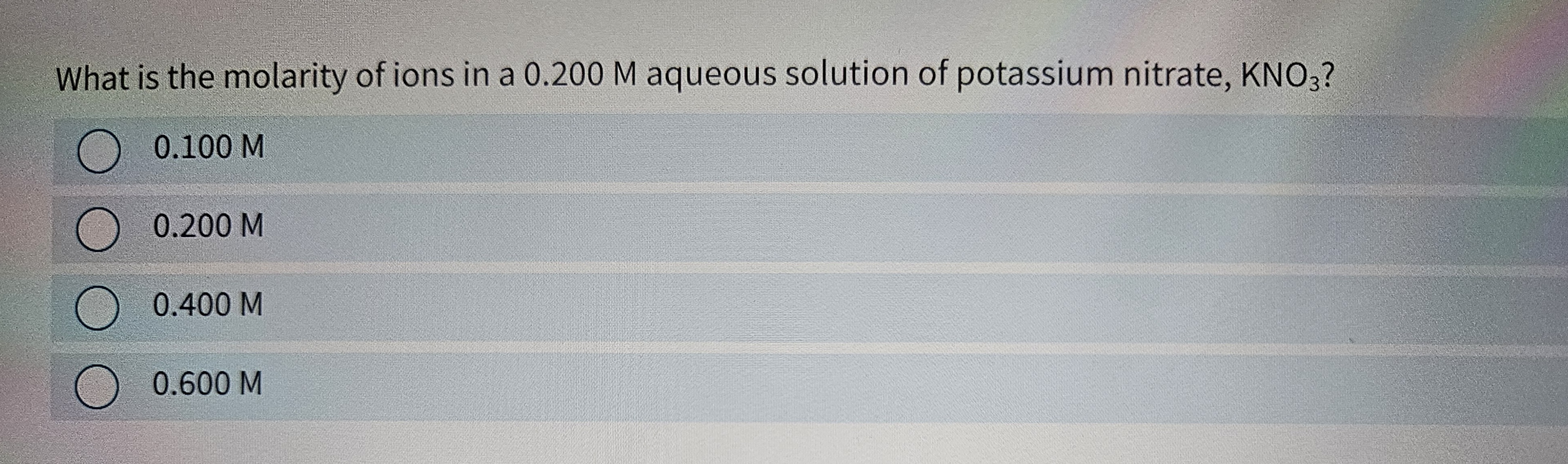 Solved What is the molarity of ions in a 0.200 ﻿M aqueous | Chegg.com
