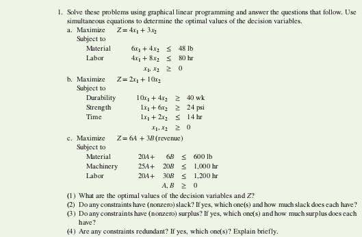 Solved 1. Solve these problems using graphical linear | Chegg.com