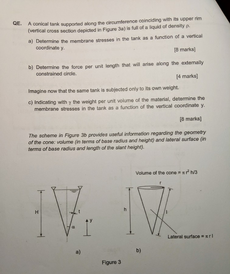 Solved A conical tank supported along the circumference | Chegg.com