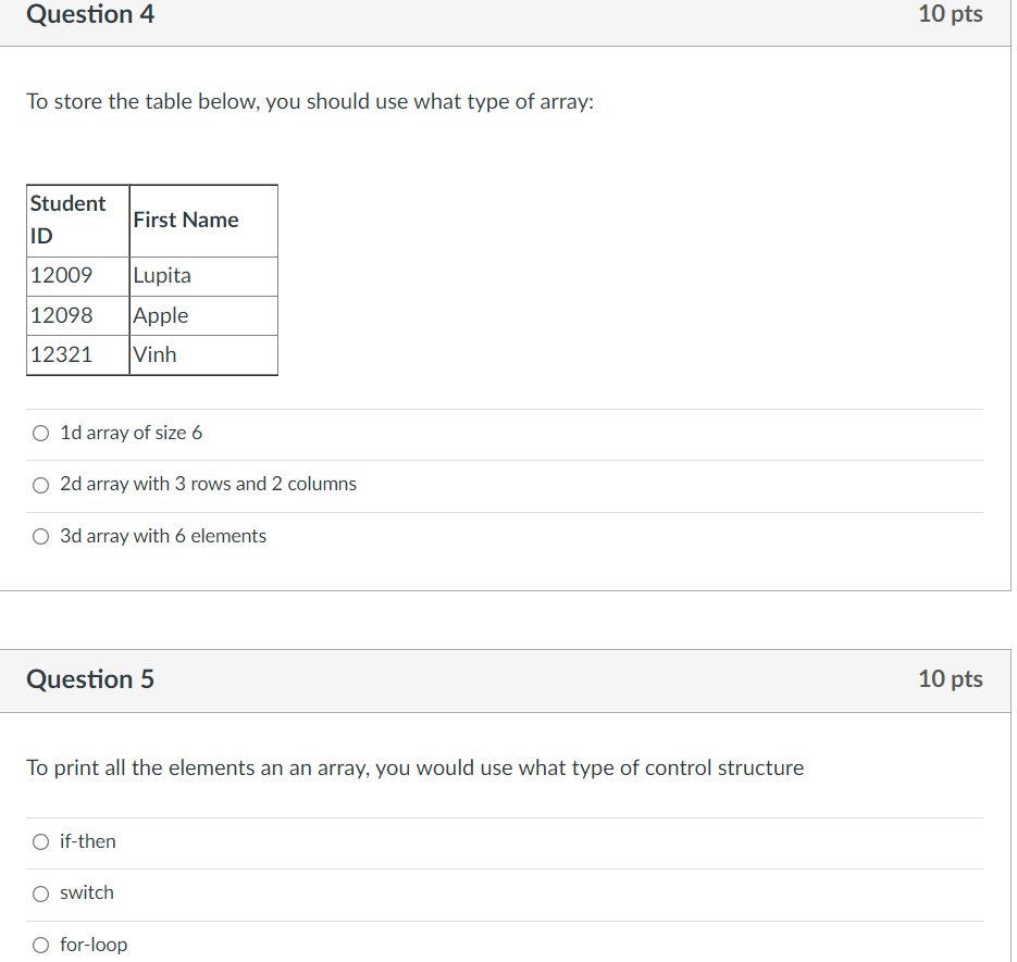 Solved Question 2 10 pts The index for the first element an | Chegg.com