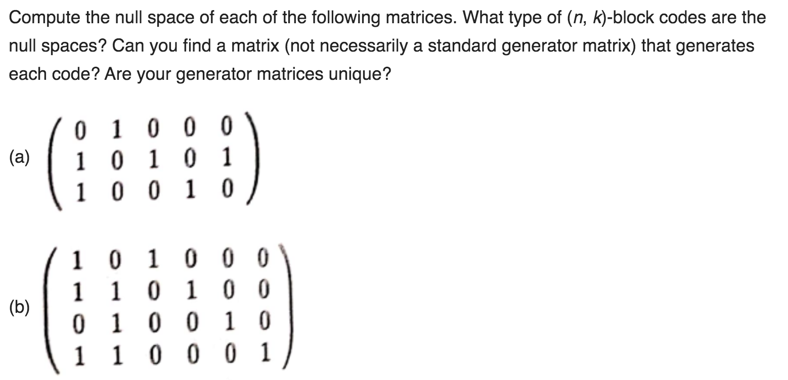 Solved Compute the null space of each of the following | Chegg.com