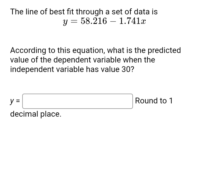 Solved The line of best fit through a set of data is y = | Chegg.com