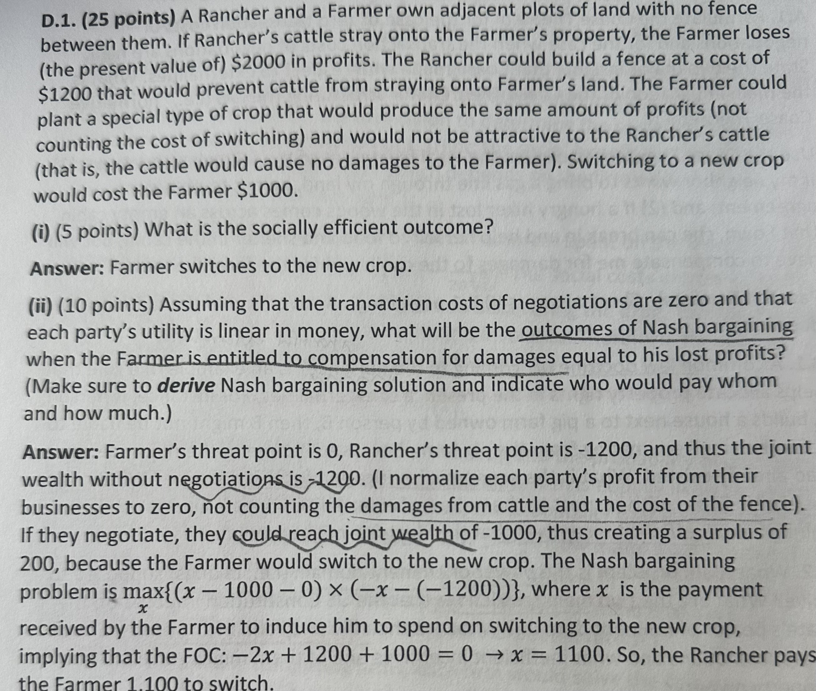 Solved D.1. (25 points) A Rancher and a Farmer own adjacent | Chegg.com