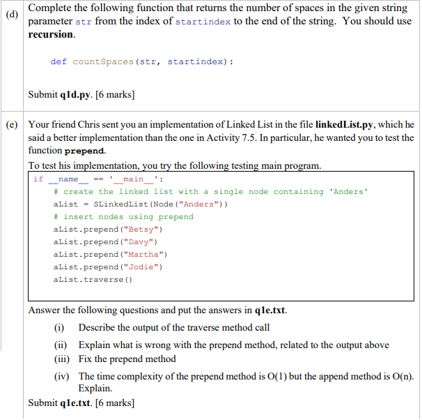 Solved q1d.py def countSpaces(str, startindex): pass | Chegg.com