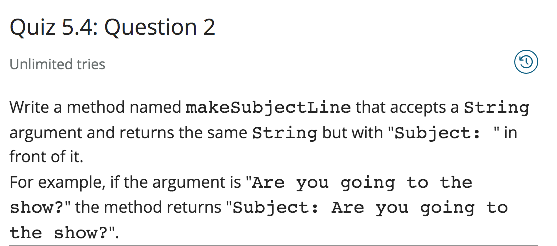 Solved Unlimited tries Write a method named makeSubjectLine | Chegg.com Solved Unlimited tries Write a method named makeSubjectLine | Chegg.com