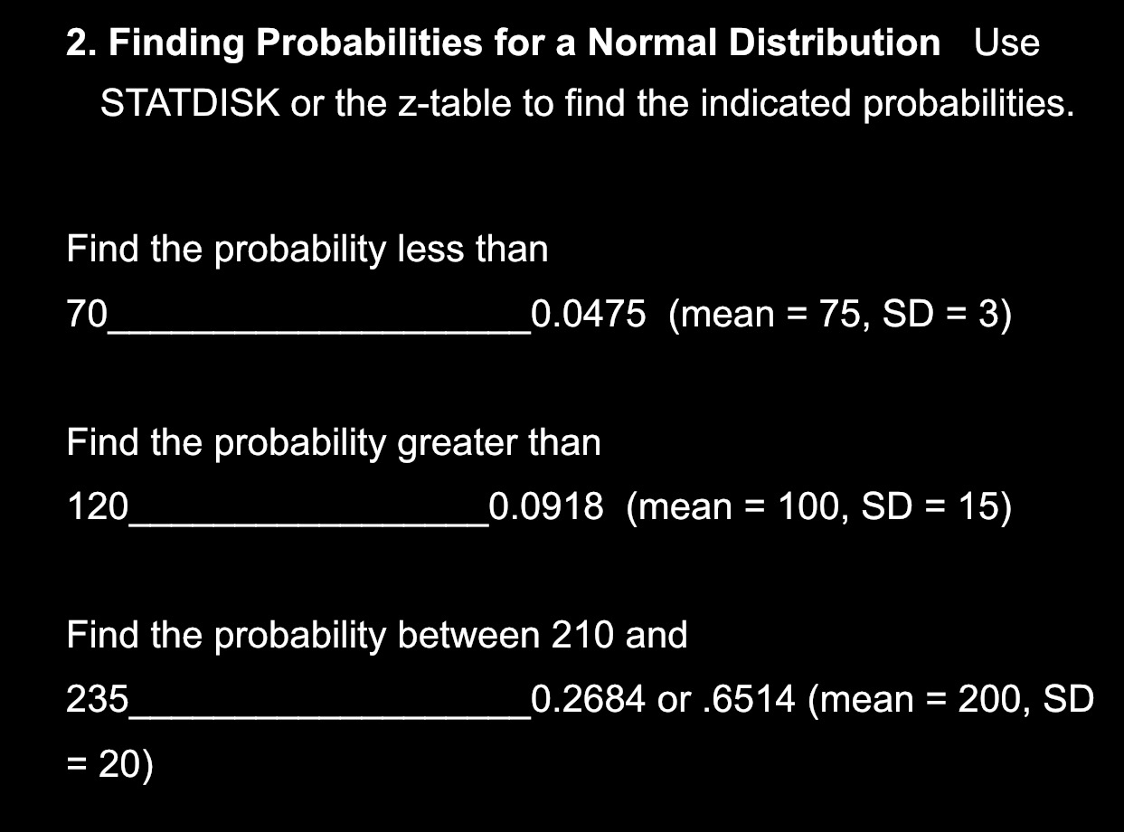 Solved 2. Finding Probabilities for a Normal Distribution | Chegg.com