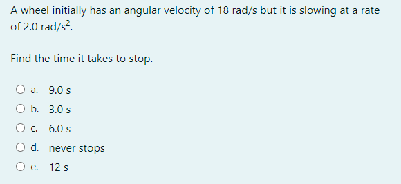 Solved A wheel initially has an angular velocity of 18rad/s | Chegg.com