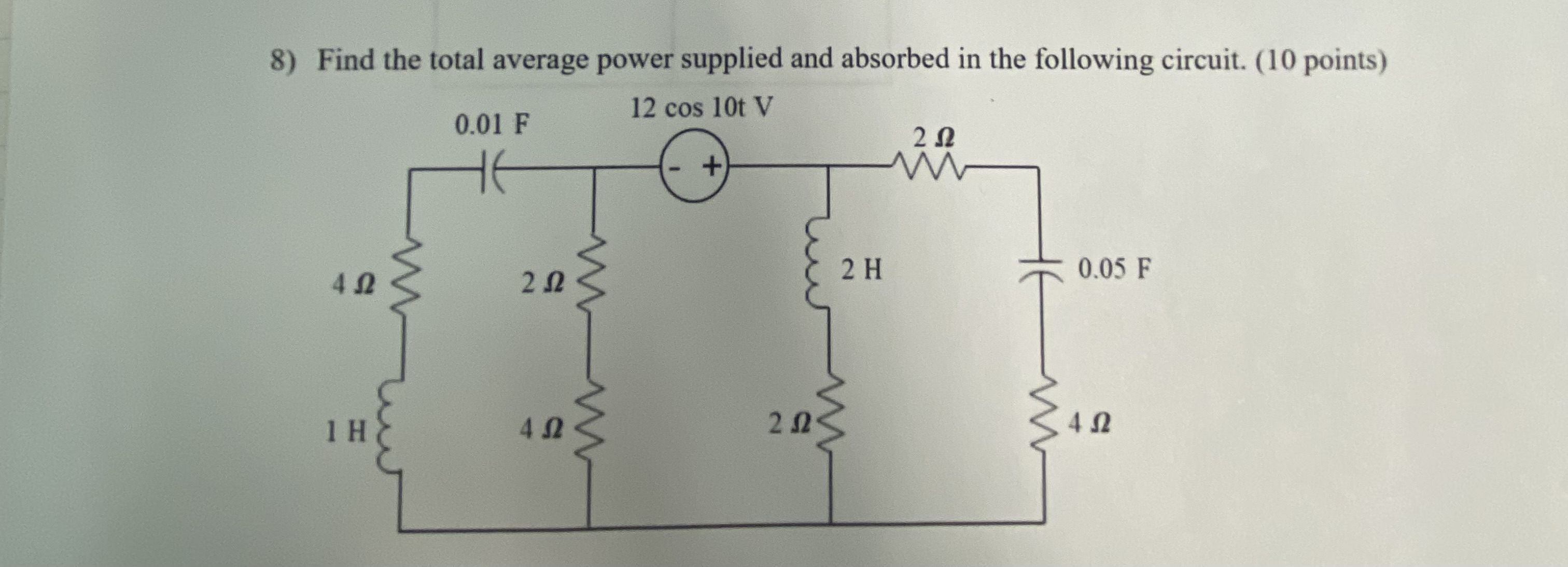 Solved 8) Find the total average power supplied and absorbed | Chegg.com