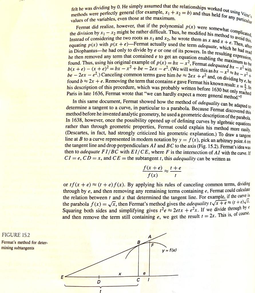 Solved Show that Fermat's two methods of determining a maxi- | Chegg.com