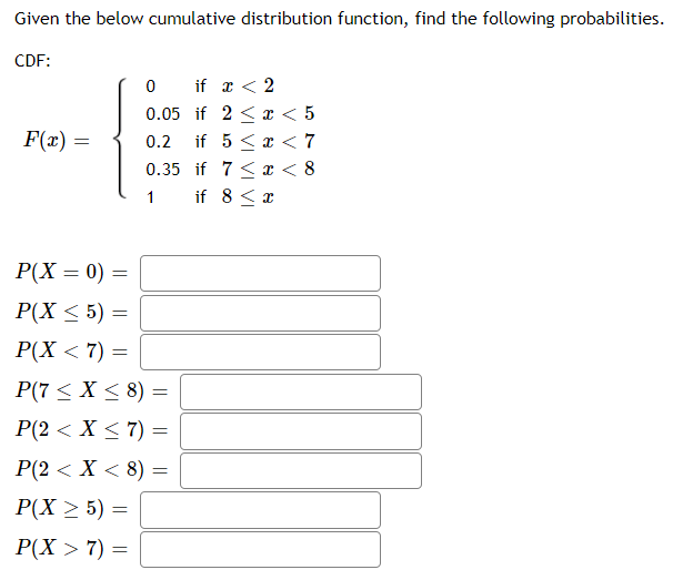 Solved Given the below cumulative distribution function, | Chegg.com