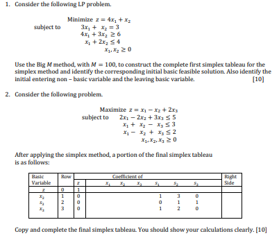 Solved 1. Consider the following LP problem. subject to | Chegg.com