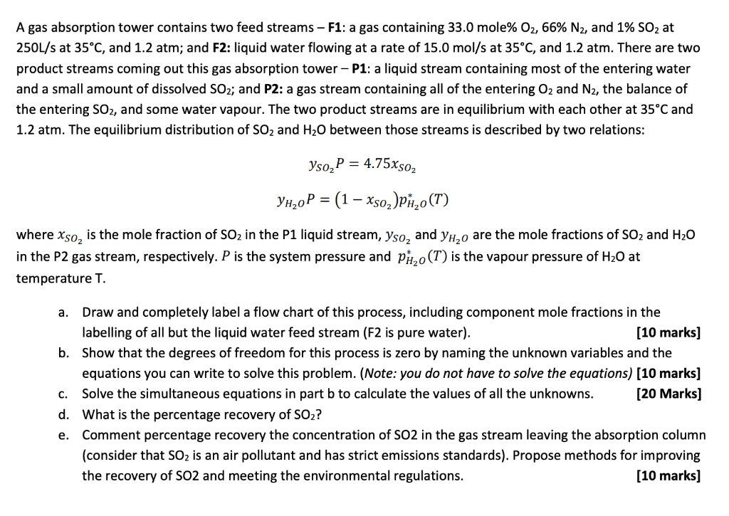 Solved A gas absorption tower contains two feed streams - | Chegg.com