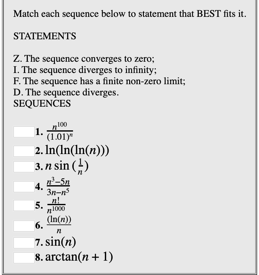 Solved Match each sequence below to statement that BEST fits | Chegg.com