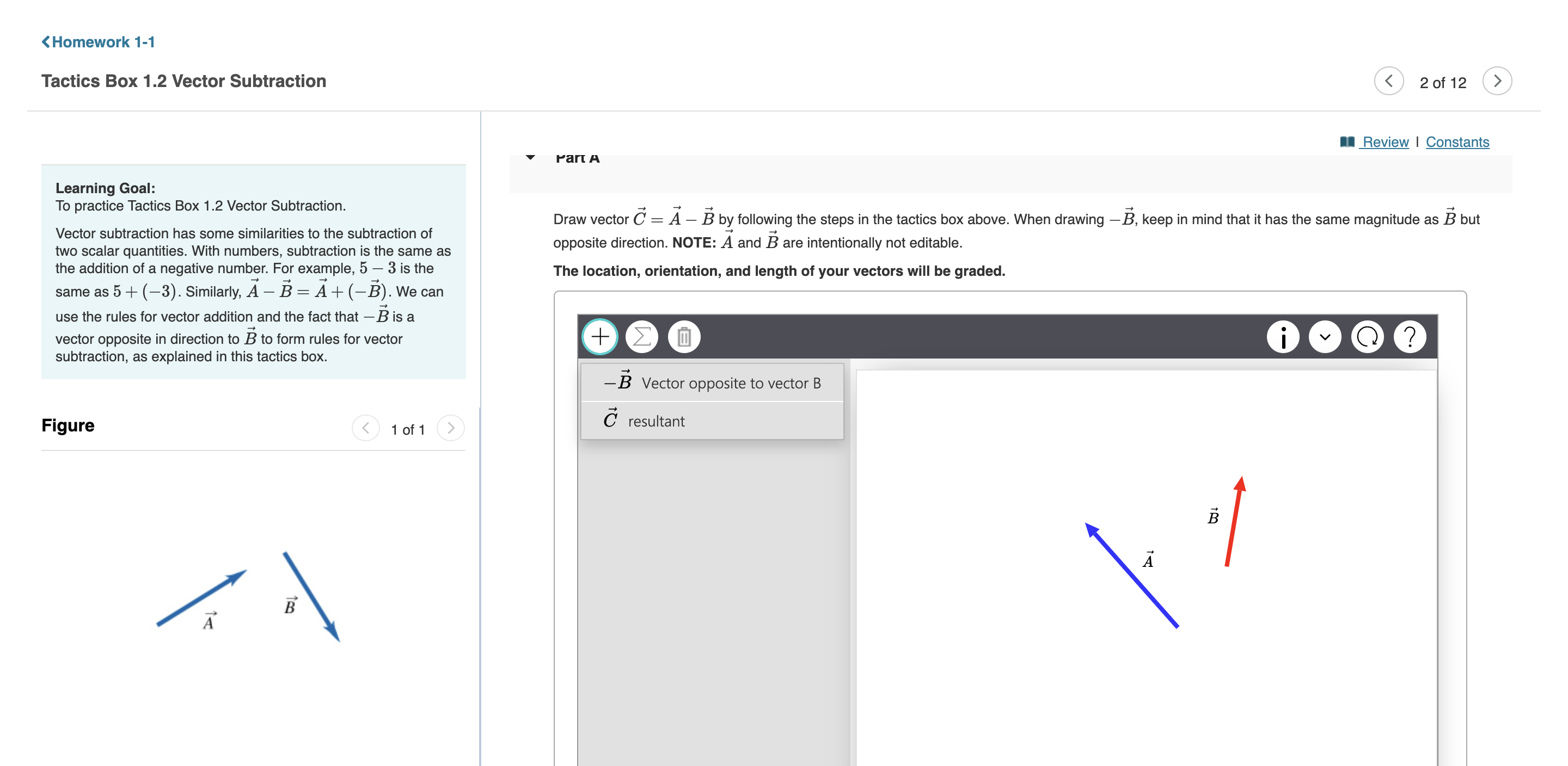 Solved Part a) Draw vector C⃗ =A⃗ −B⃗ →= →− → by following | Chegg.com