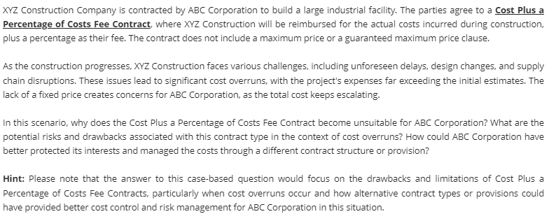 Solved XYZ Construction Company is contracted by ABC | Chegg.com