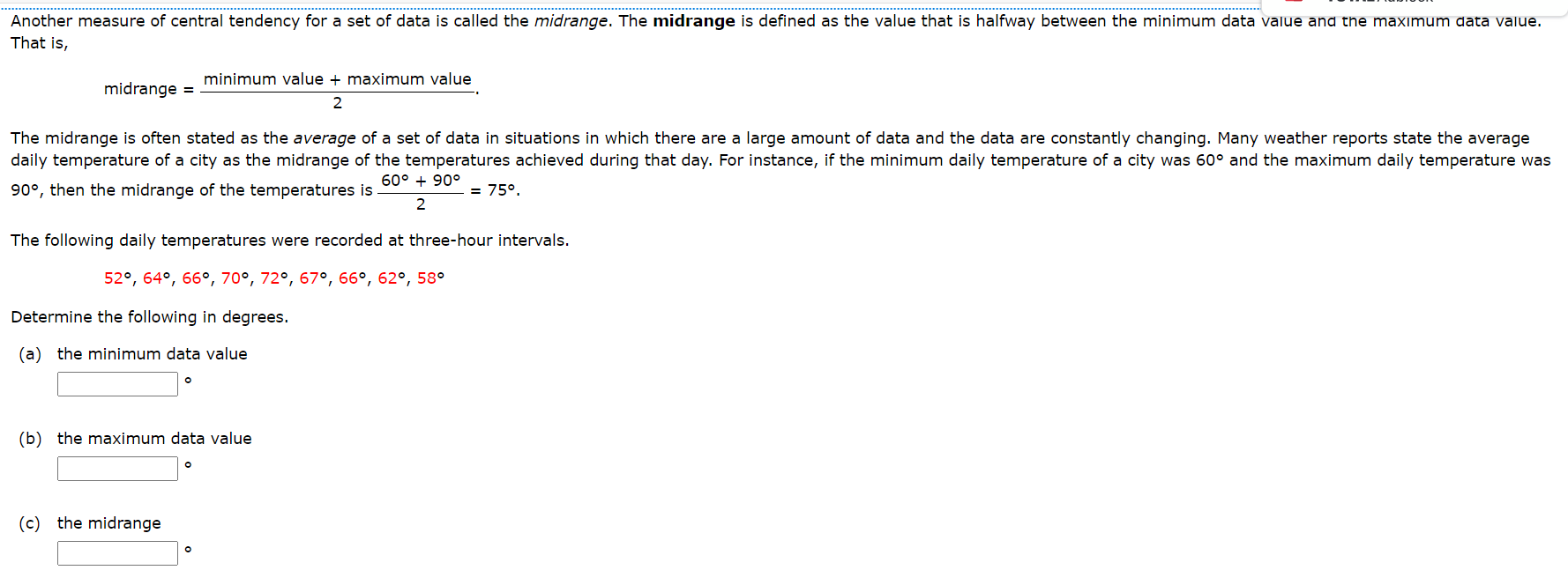 Solved That is, midrange =2 minimum value + maximum value . | Chegg.com Solved That is, midrange =2 minimum value + maximum value . | Chegg.com