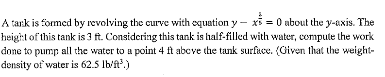 Solved 2 A tank is formed by revolving the curve with | Chegg.com