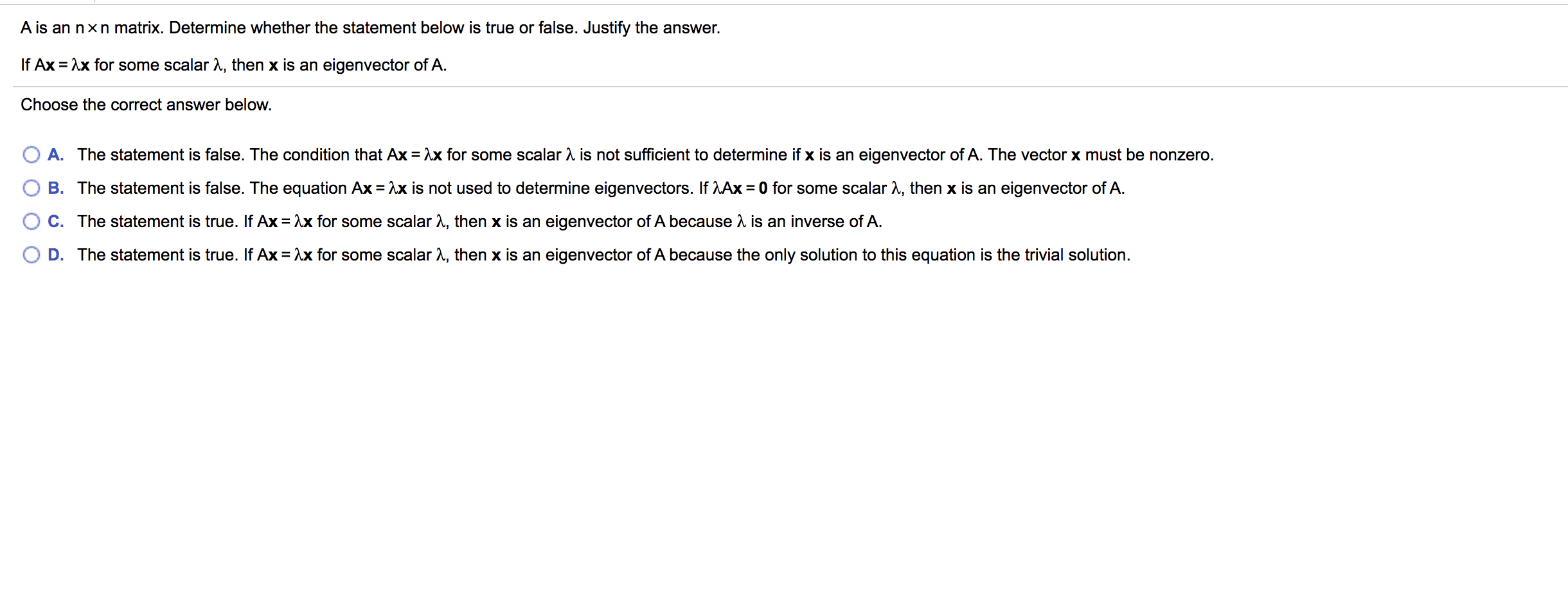 Solved A is an nxn matrix. Determine whether the statement | Chegg.com