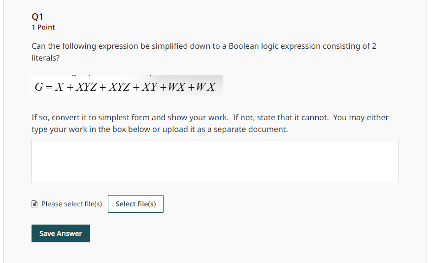 Solved Q1 1 Point Can the following expression be simplified | Chegg.com