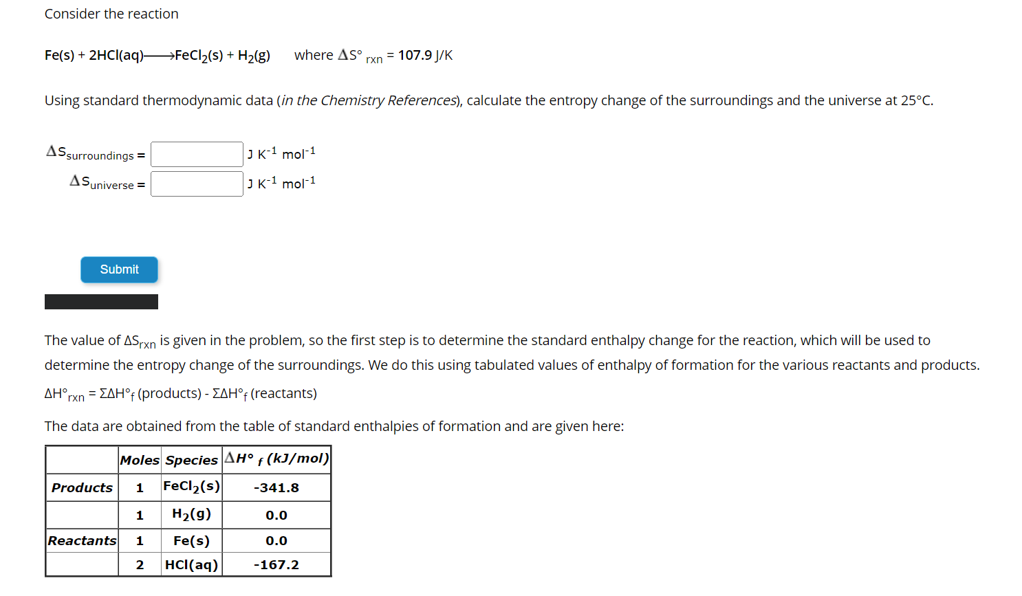 [Solved]: Consider the reaction ( mathrm{Fe}( mathrm{s})