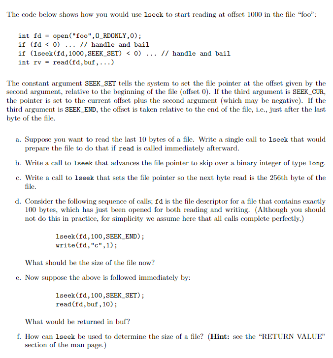 Problem 3. The 1seek() system call provides a way to | Chegg.com