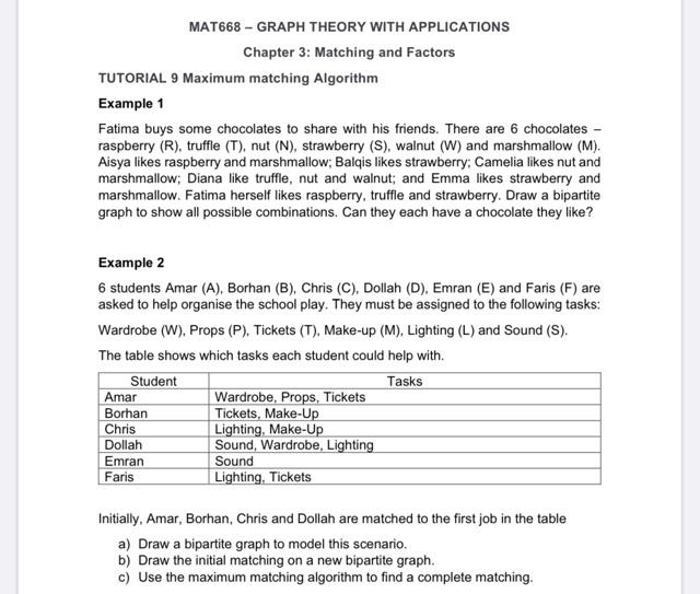 Solved MAT668 - GRAPH THEORY WITH APPLICATIONS Chapter 3: | Chegg.com