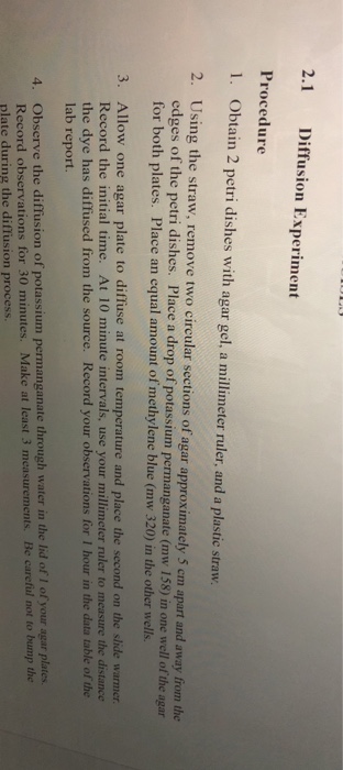 Solved 2.1 Diffusion Experiment Procedure . Obtain 2 petri | Chegg.com