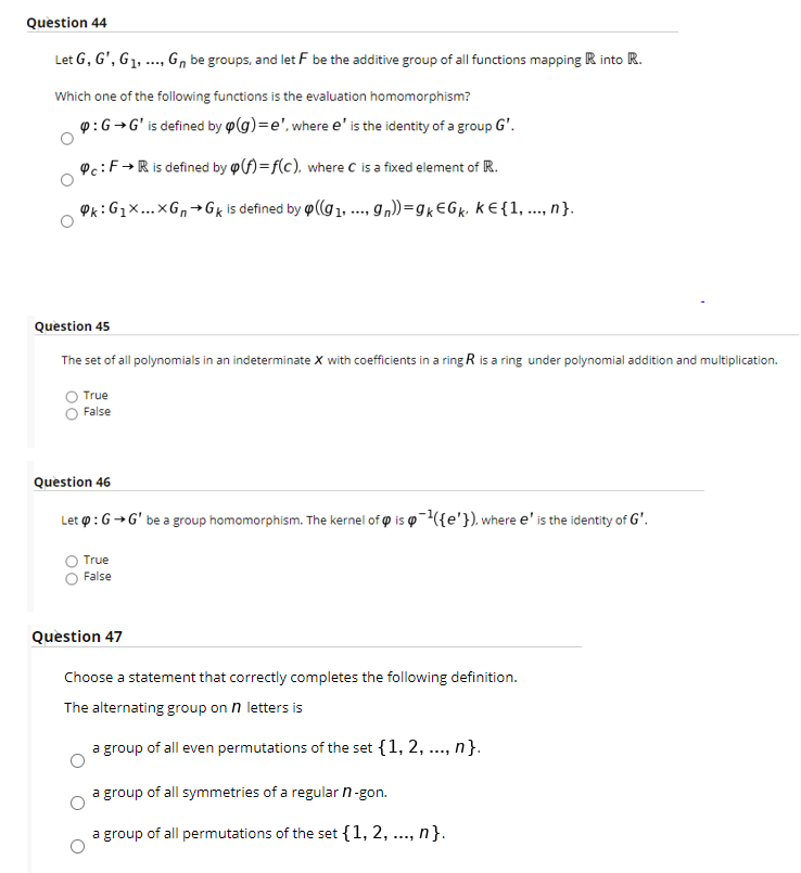 Solved Question 44 Let G, G', G1, ..., Gabe groups, and let | Chegg.com