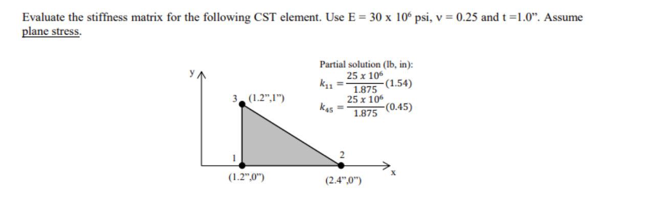Solved Evaluate the stiffness matrix for the following CST | Chegg.com