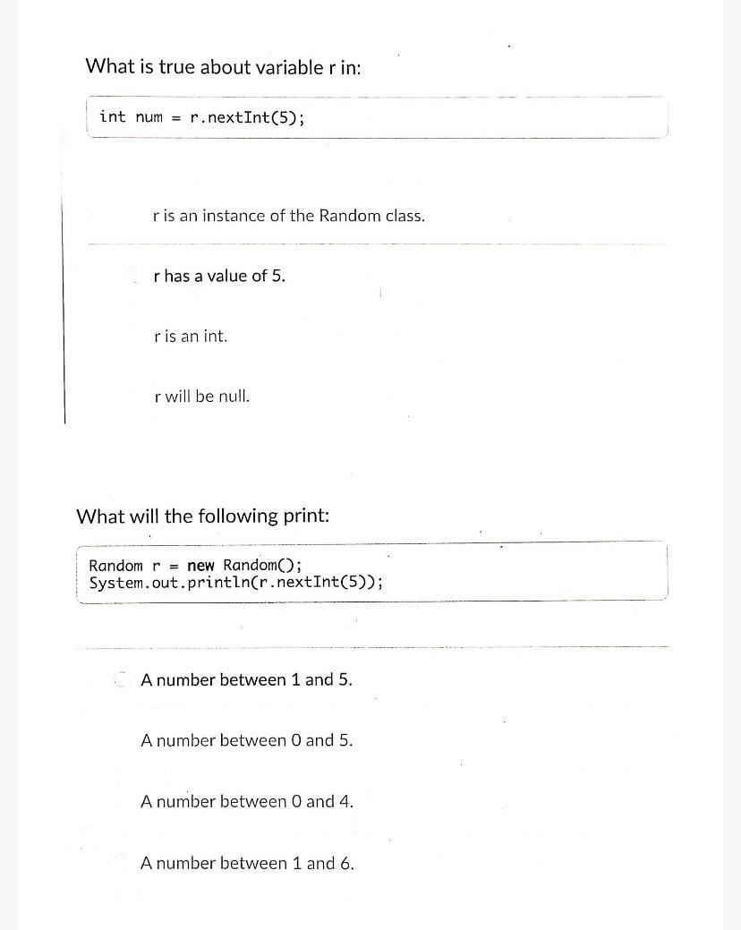 Solved What is true about variable r in: int num = | Chegg.com
