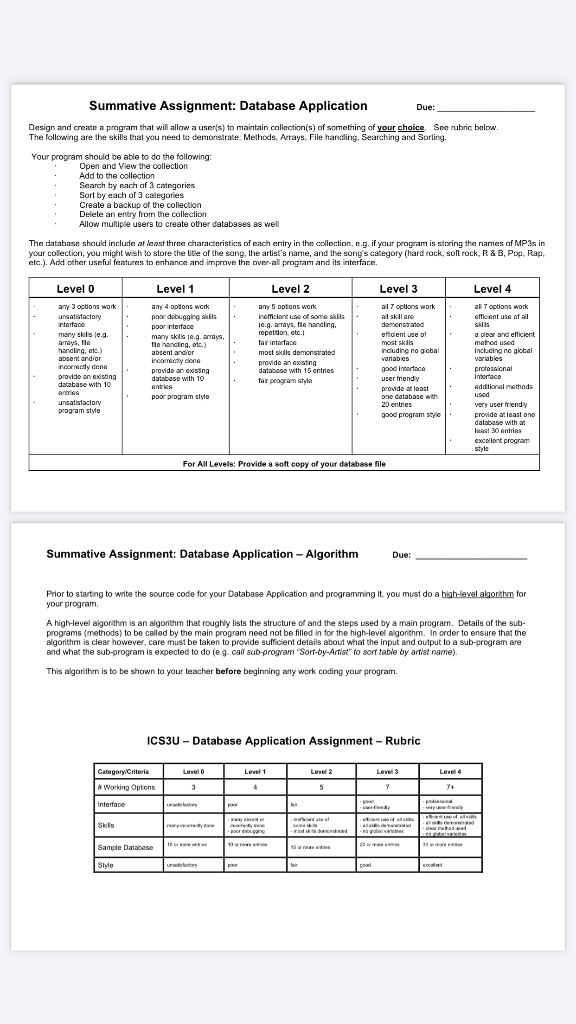 Solved Summative Assignment: Database Application Due: | Chegg.com