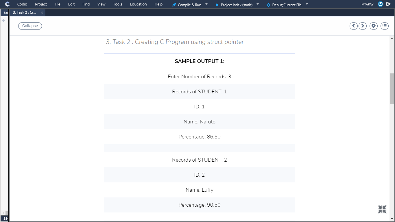 Solved 3. Task 2 : Creating C Program using struct | Chegg.com