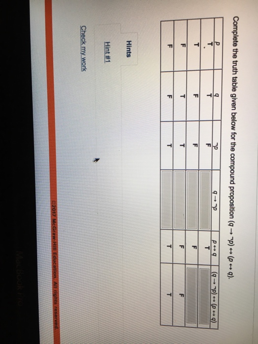 Solved Complete The Truth Table Given Below For The Compound 7521