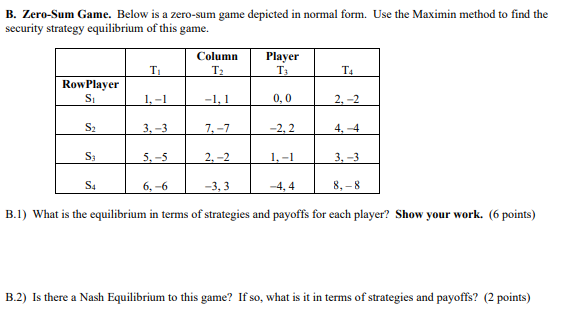 Solved B. Zero-Sum Game. Below is a zero-sum game depicted | Chegg.com