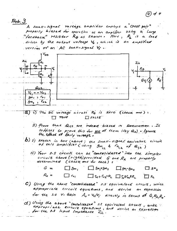 Solved Prob. 3 A small-signal voitage ampliter employs a | Chegg.com