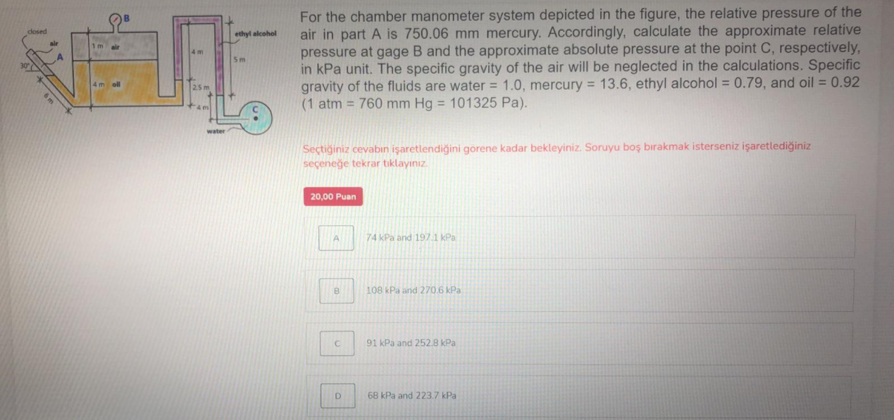 Solved dosed ethyl alcohol 5 m For the chamber manometer | Chegg.com