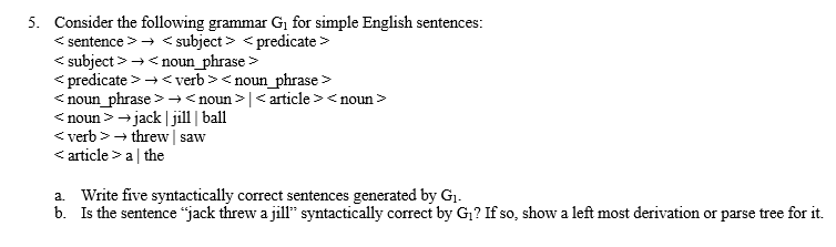 Solved 5. Consider the following grammar Gį for simple | Chegg.com