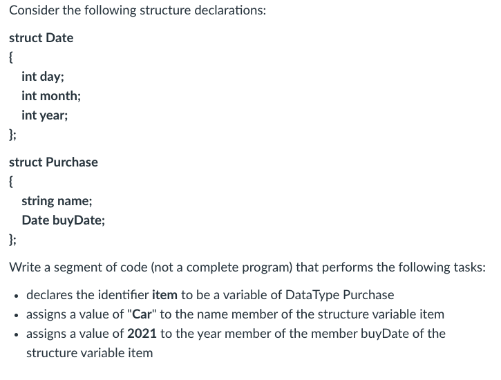 Solved Consider The Following Structure Declarations Struct