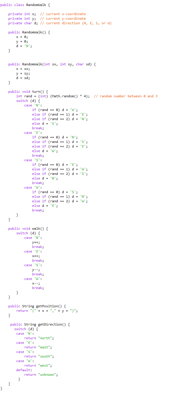 Solved Create a tester for object class: RandomWalk to | Chegg.com