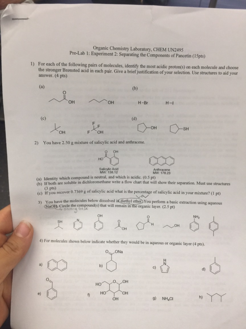 Organic Chemistry Laboratory,CHEM UN2495 Pre-Lab 1: | Chegg.com