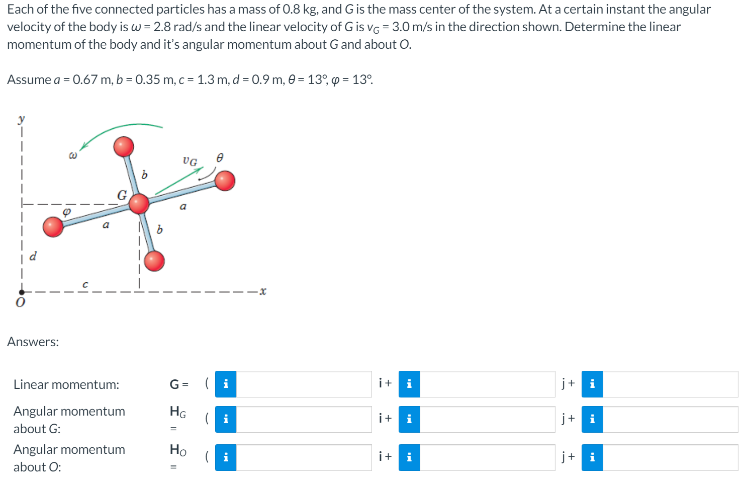 Solved Each of the five connected particles has a mass of | Chegg.com