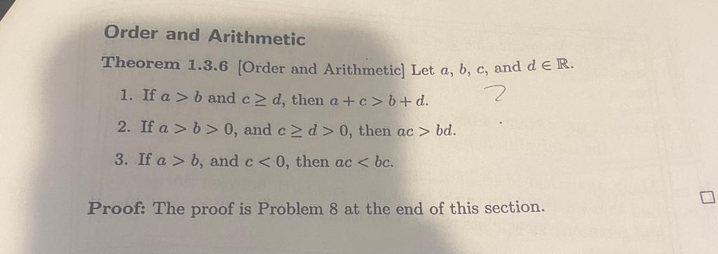 Solved Order and Arithmetic Theorem 1.3.6 [Order and | Chegg.com
