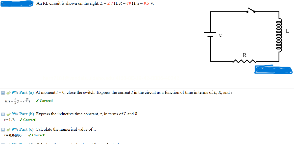 Solved An RL circuit is shown on the right. L = 2.4 H. R = | Chegg.com